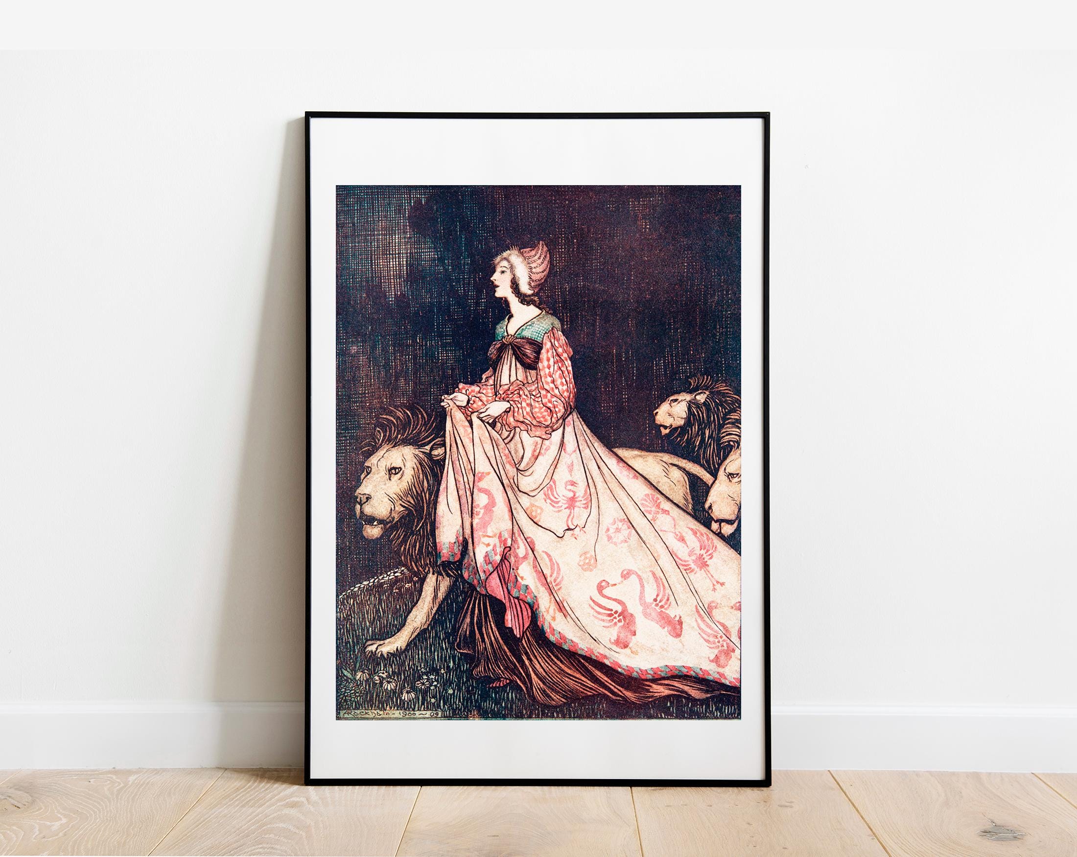 Arthur Rackham - the Lady and the Lion Print: Vintage Gallery Art - Etsy