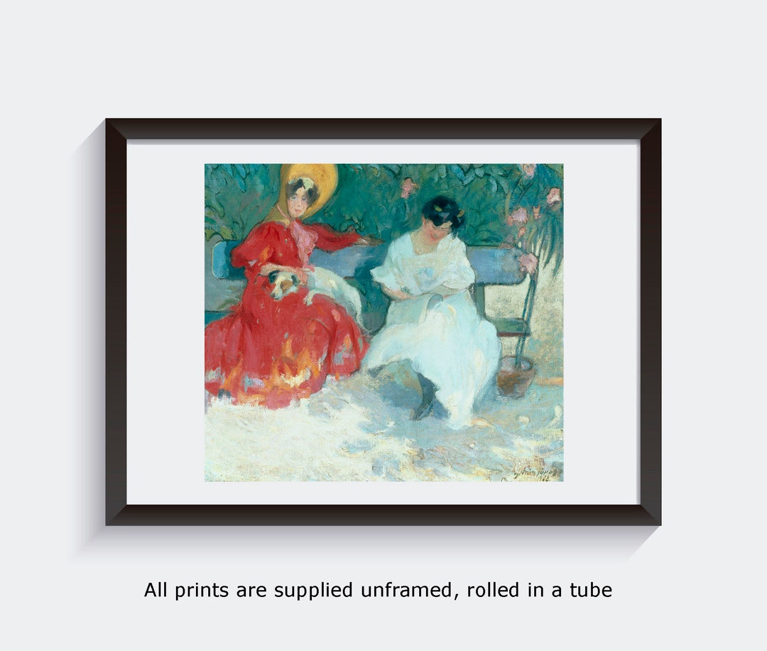 Bednar Two Ladies on a Bench Dog Wall Art Print Vintage Poster Art ...