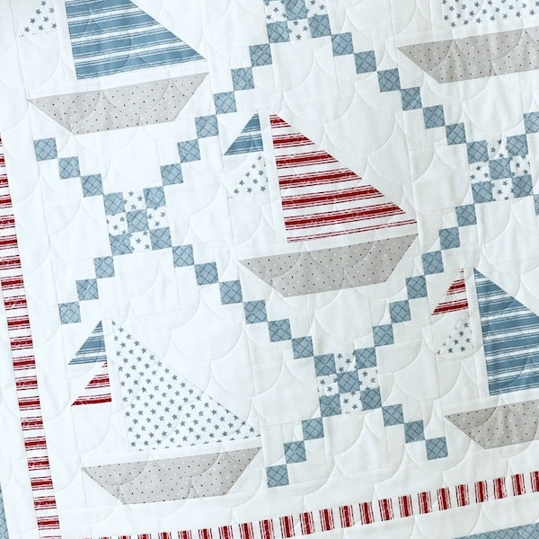 Seafarer Quilt Pattern, Nautical Sailboat, Easy Scrap Quilt Pattern ...