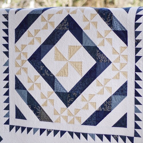 Pinwheel Quilt Patterns PDF Blue and White Quilt Pattern Table - Etsy
