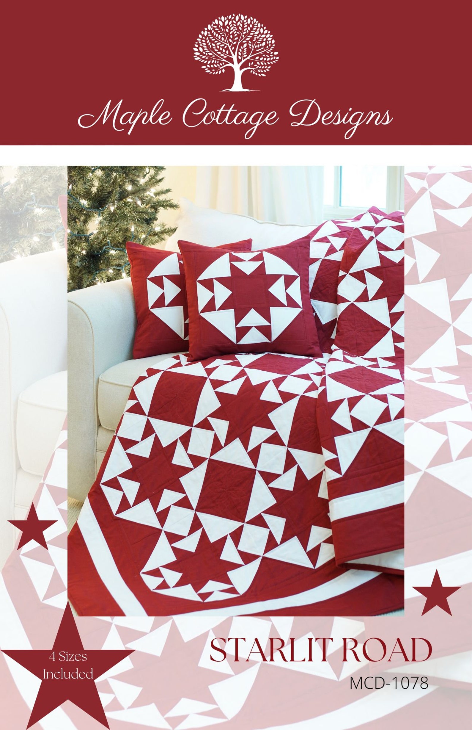 Star Quilt Patterns PDF & Bonus Free Pillow Pattern Red and White Quilt ...
