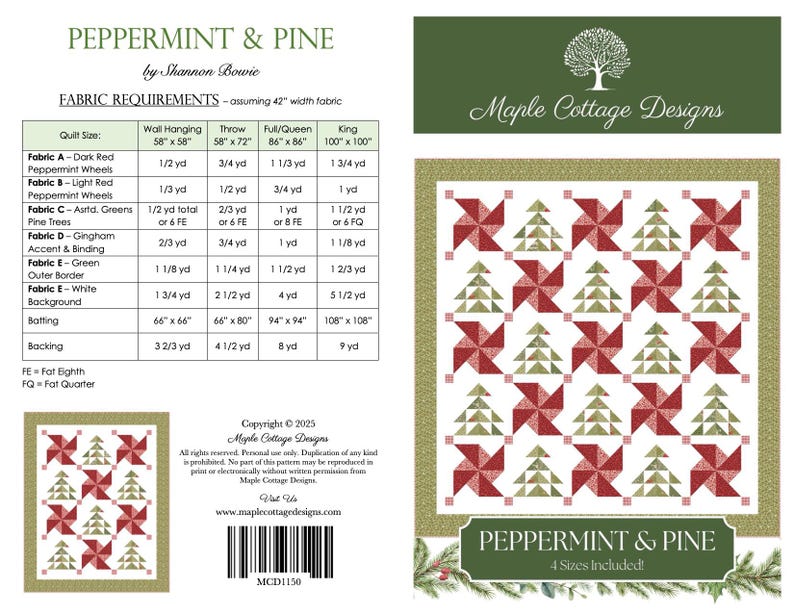 Christmas Quilt Pattern PDF Peppermint and Pine Easy Quilting Pattern ...