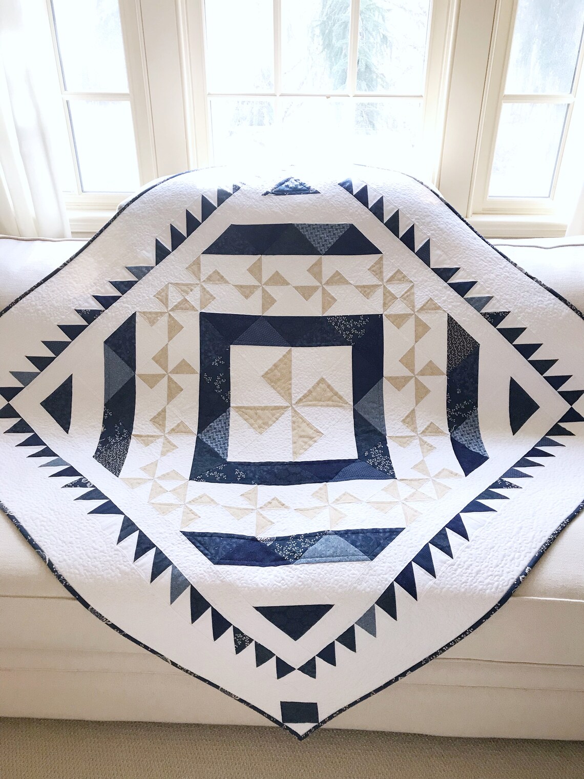 Pinwheel Quilt Patterns PDF Blue and White Quilt Pattern Table Runner ...