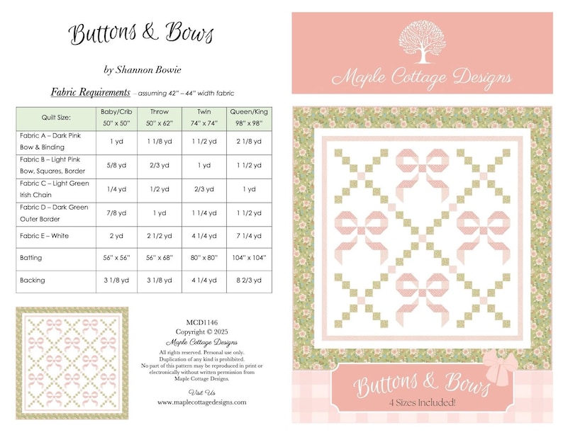 Quilt Patterns PDF Buttons and Bows Quilt Pattern for Girl Quilts Easy ...