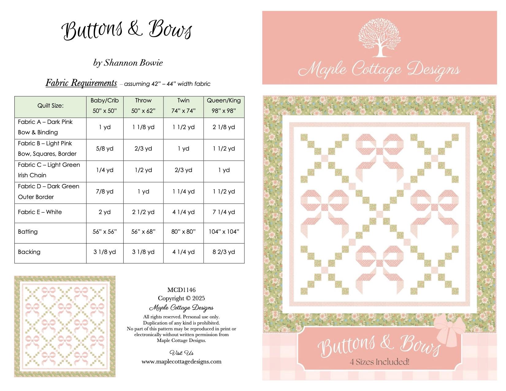 Quilt Patterns PDF Buttons and Bows Quilt Pattern for Girl Quilts Easy ...