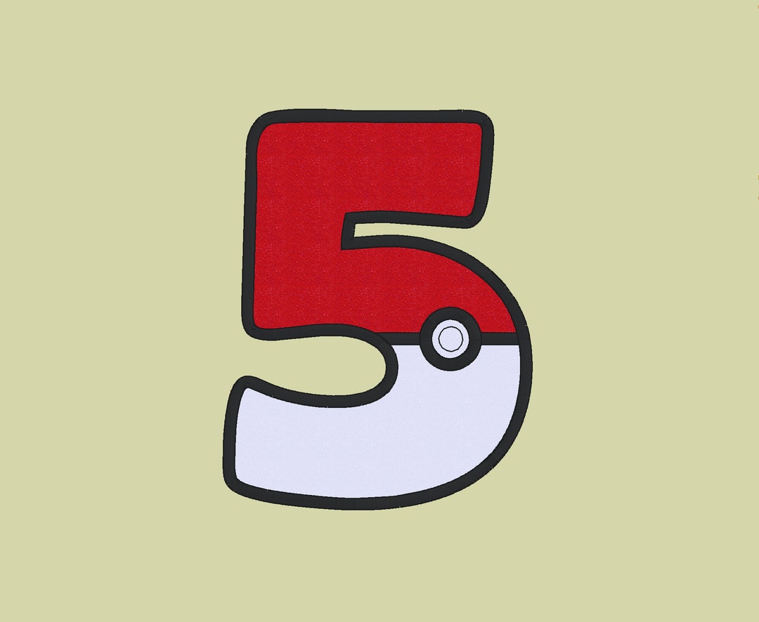 Pokemon Applique 5 Five Birthday Number Embroidery Pokeball - Etsy