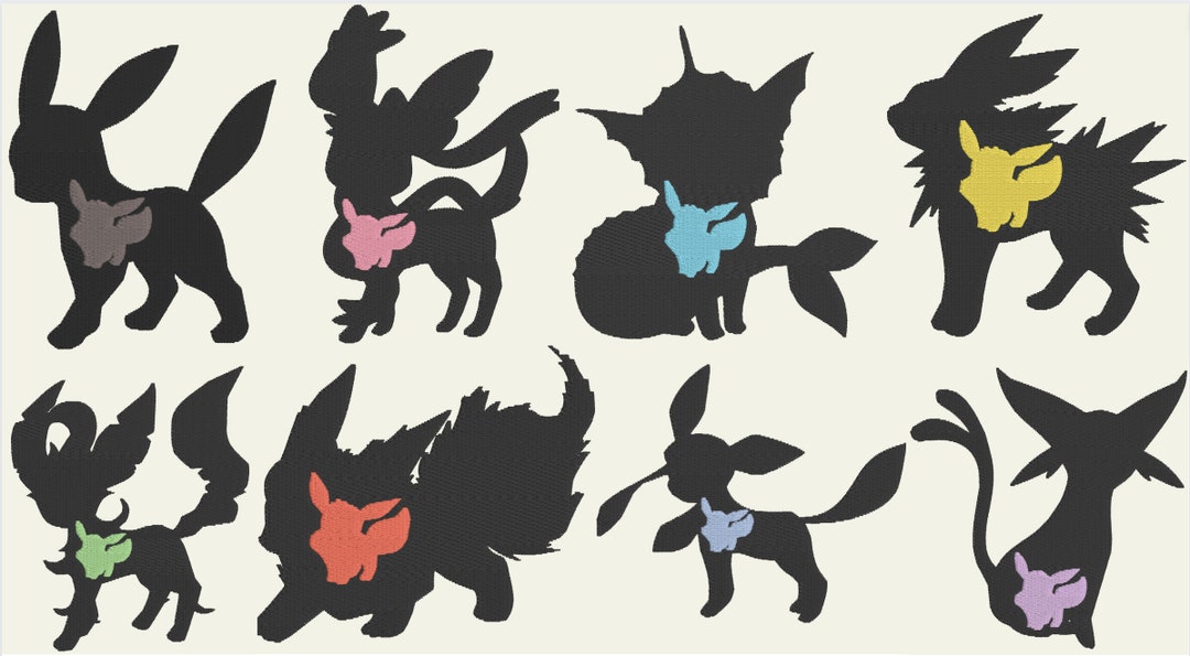 Embroidery Pokemon Eevee Evolution Stack Fire Water Grass Psychic Fairy ...