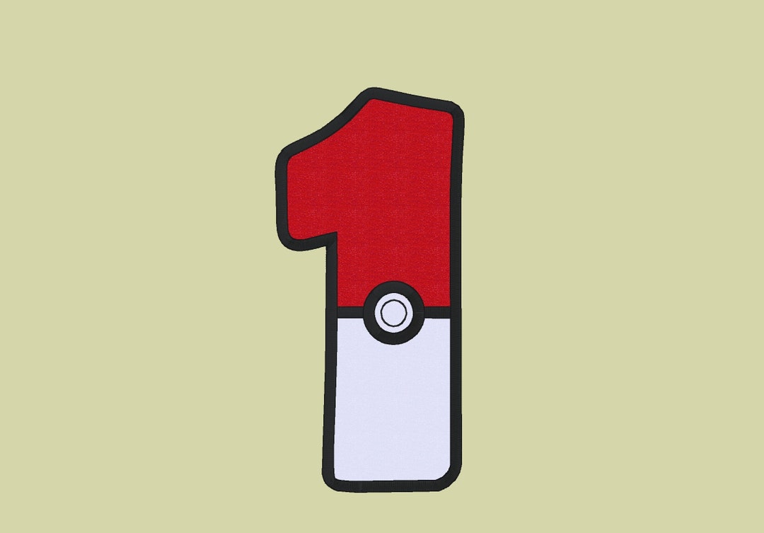 Pokemon Applique 1 One Birthday Number Embroidery Pokeball - Etsy