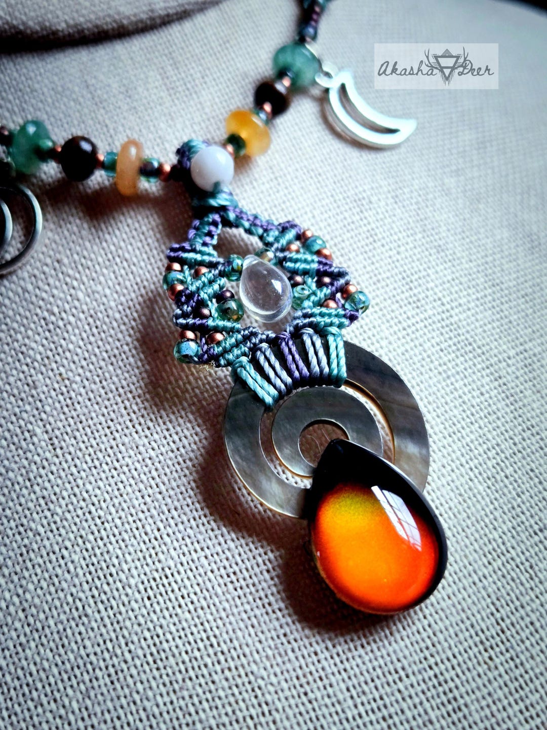 Hand Knotted Micro Macrame Pendant on Beaded Necklace One of a Kind ...
