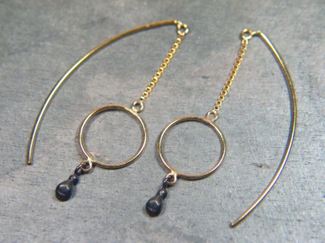 Gold Filled Dangle N Drop Chain Earrings W/ Dangling Circle Hoop Front ...