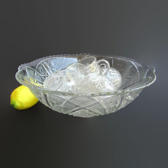 Pressed Glass Punch Bowl Antique Punch Bowl Vintage Punch - Etsy
