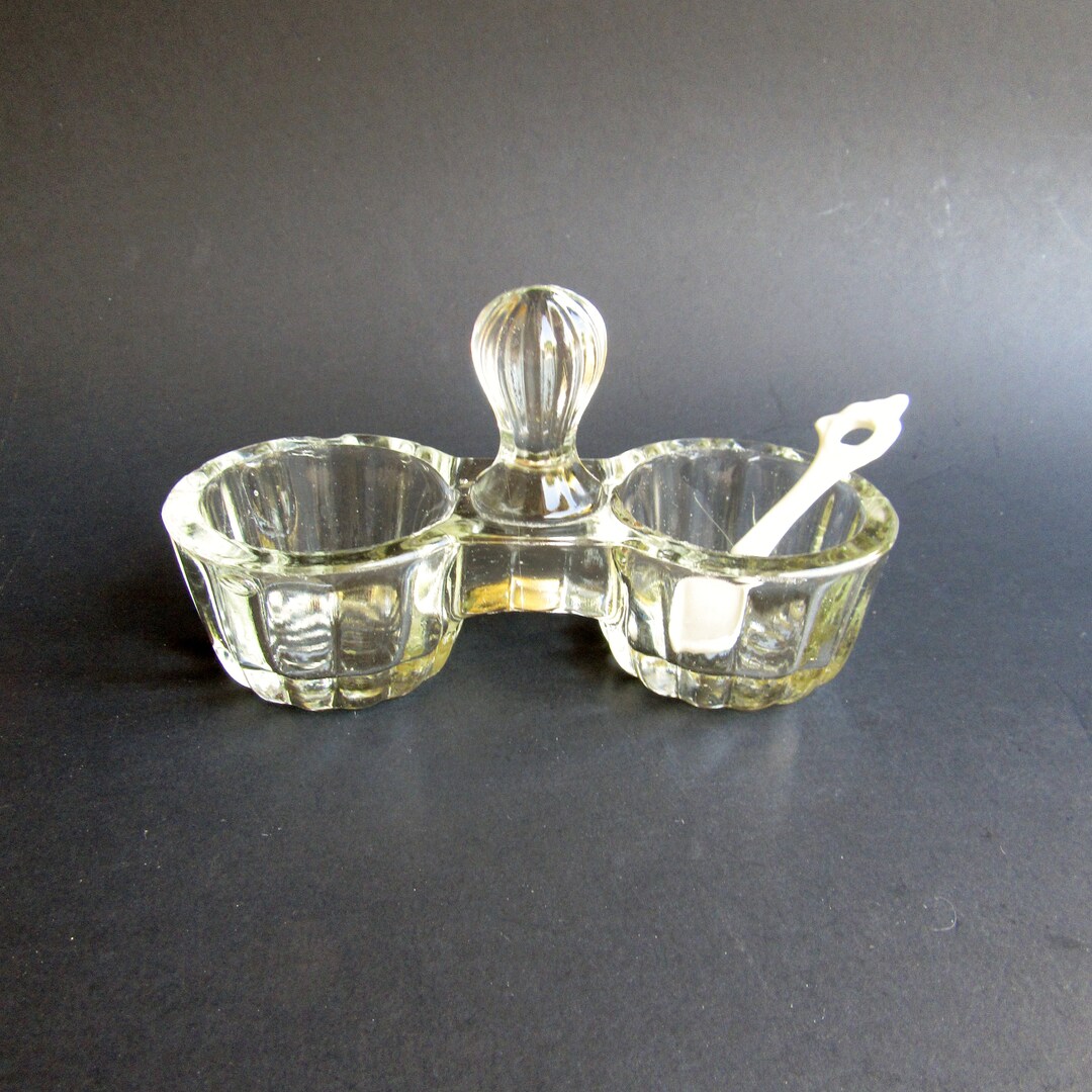 Double Master Pressed Glass Salt Cellar; Salt Cellar, Salt Dip, Double ...