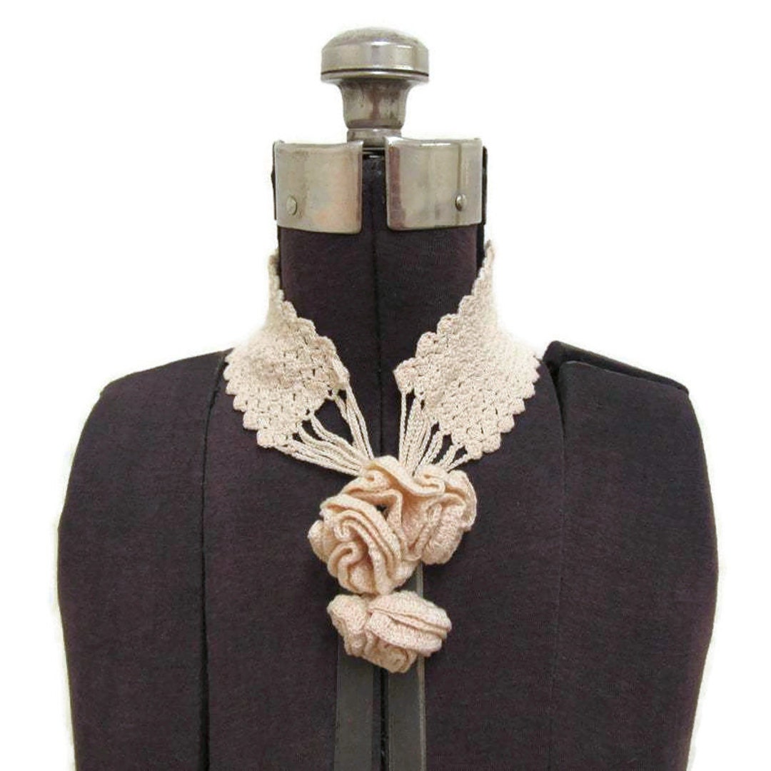 Hand Crocheted Neck Collar With Poms; Crocheted Collar, Hand Made ...