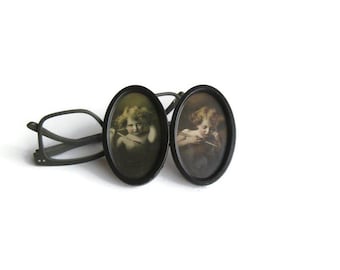 Antique Heart Frame Cupid Asleep & Awake Original Sepia Litho MB ...
