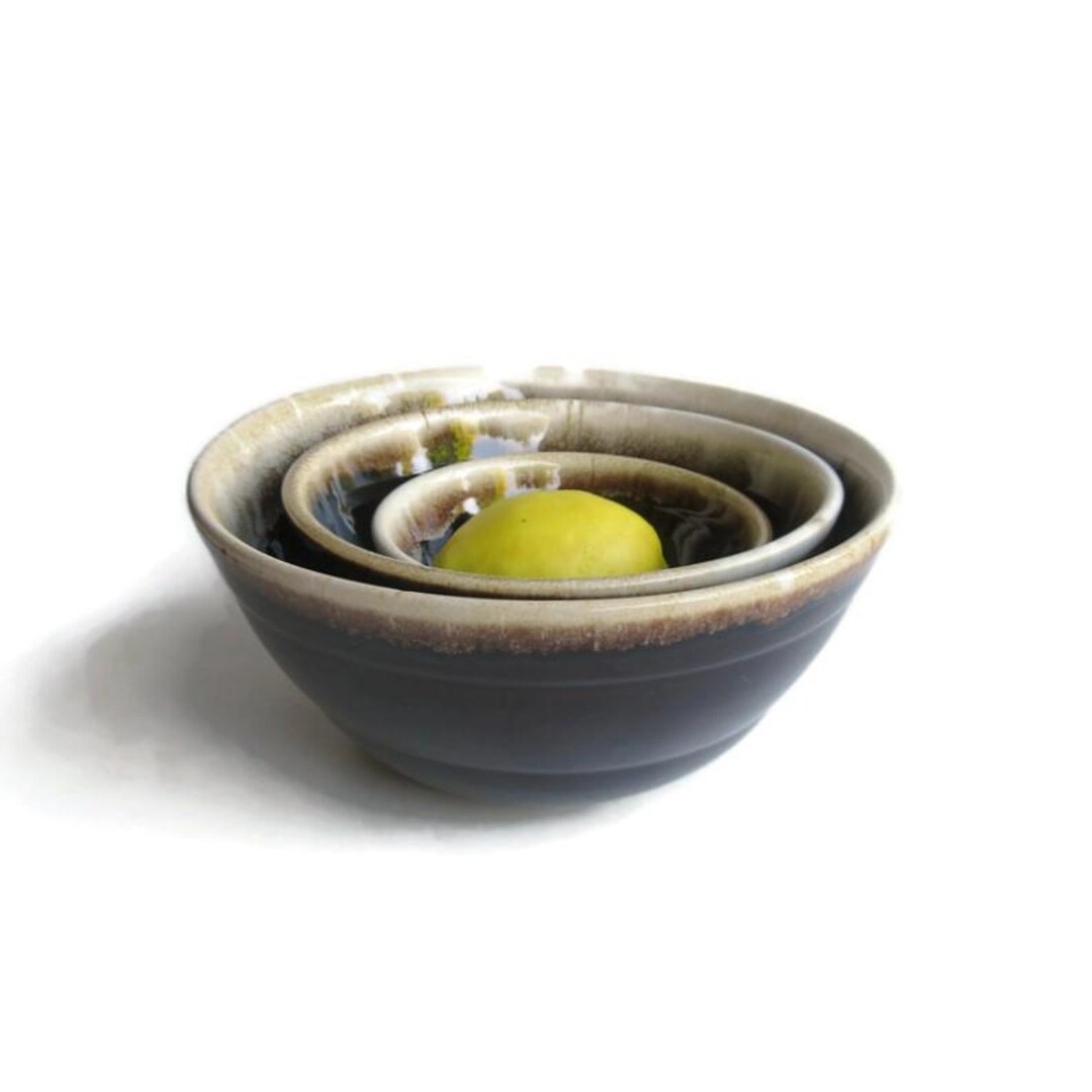 Brown Drip Glaze Nesting Beehive Mixing Bowl Set; Beehive Mixing Bowls ...