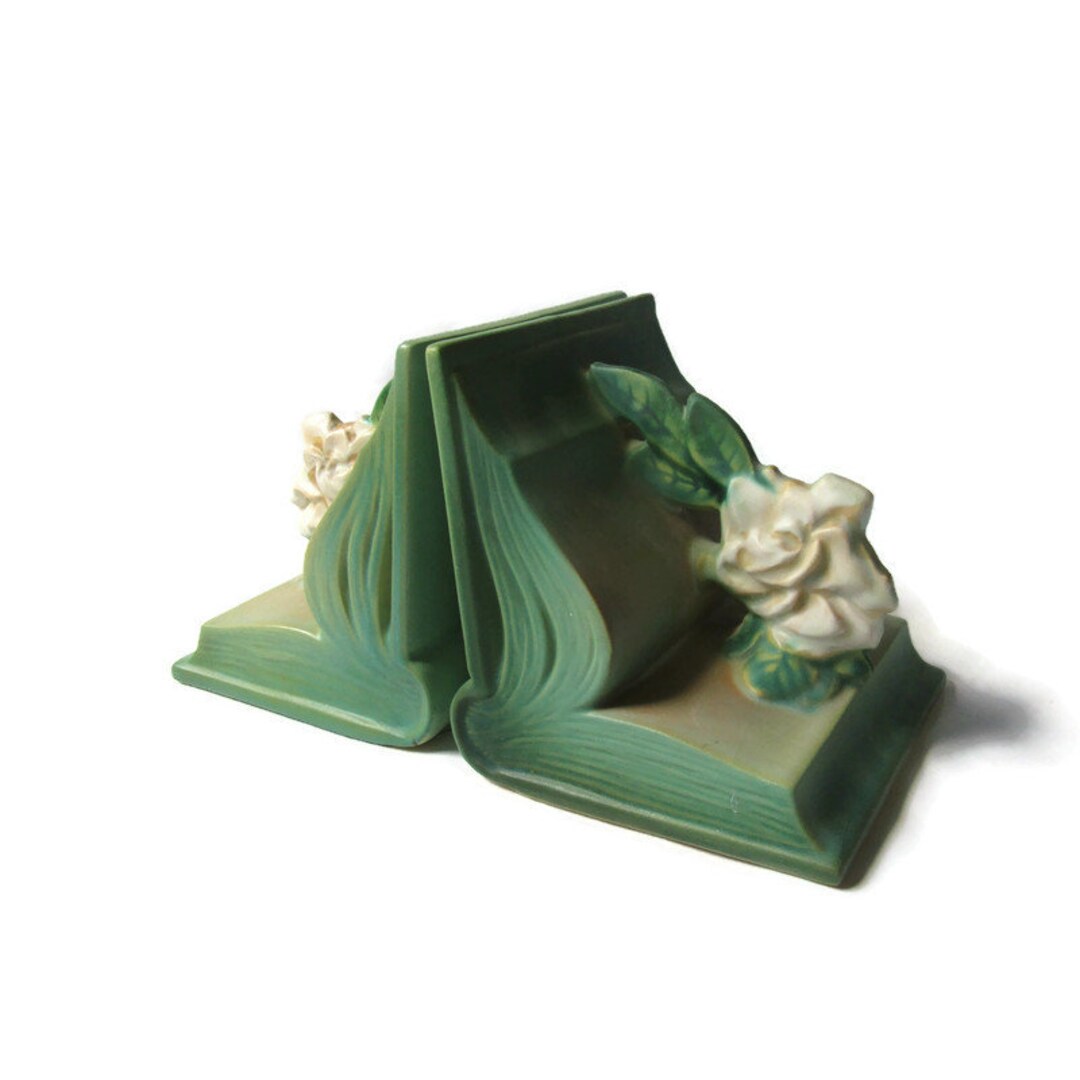 Roseville Pottery Gardenia Bookends, 1950; Roseville Bookends ...