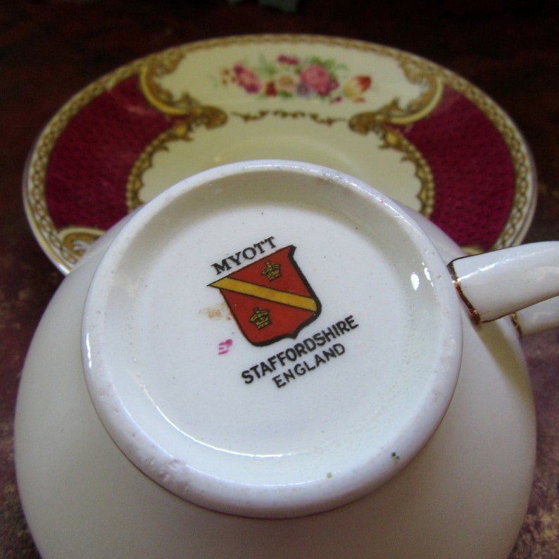 Myott, Son & Co. LTD "the Bouquet Maroon" Cup and Saucer; Cup and ...
