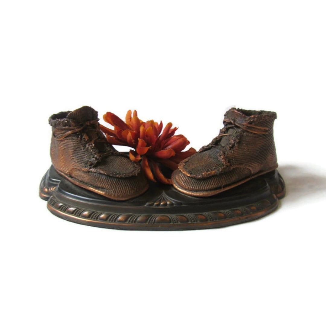 Bronze Baby Shoes With Picture Frame, Copper Baby Shoes, Antique Baby ...