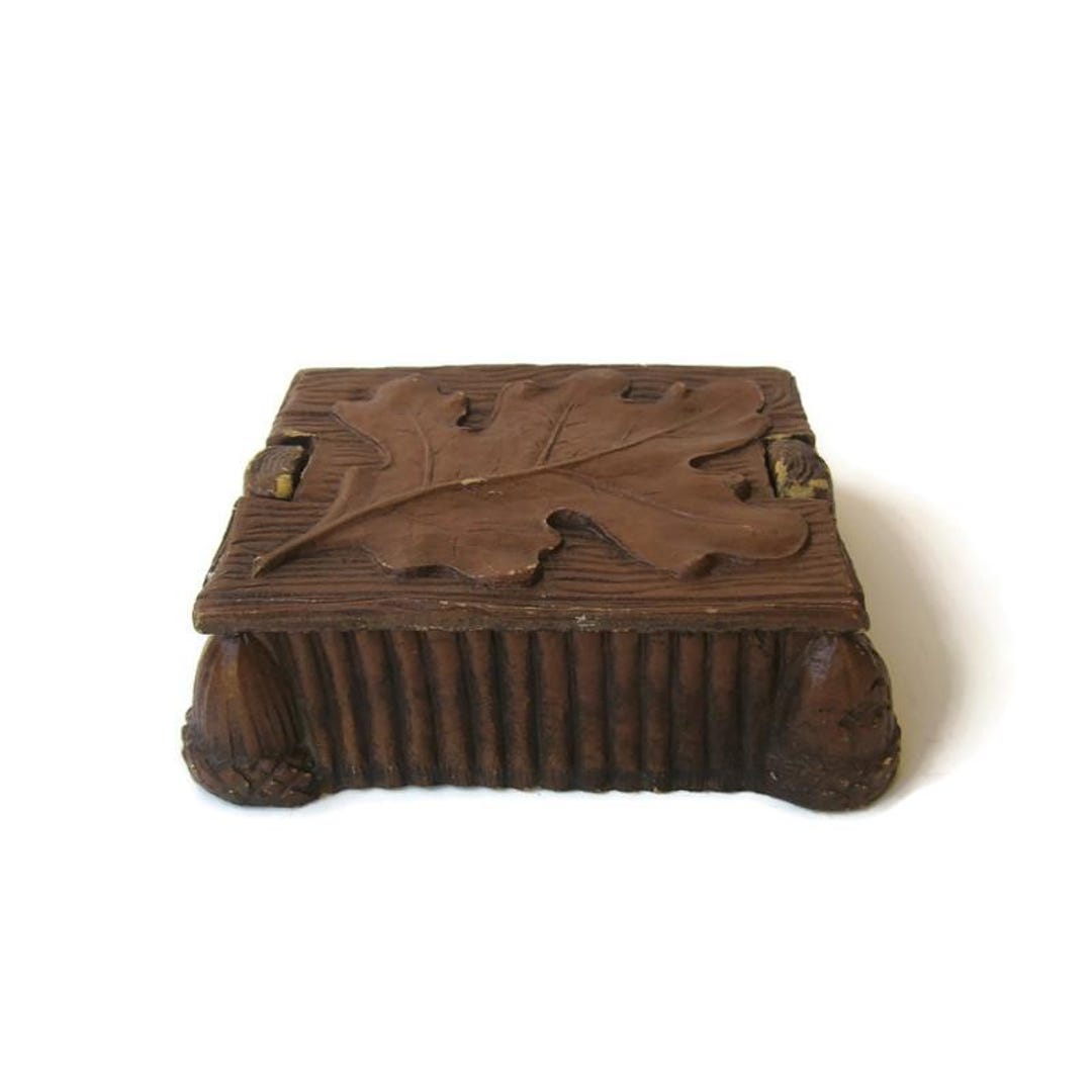 Syroco Wood Trinket Box; Syroco Wood Oak Leaf & Acorn Trinket Box, Faux ...