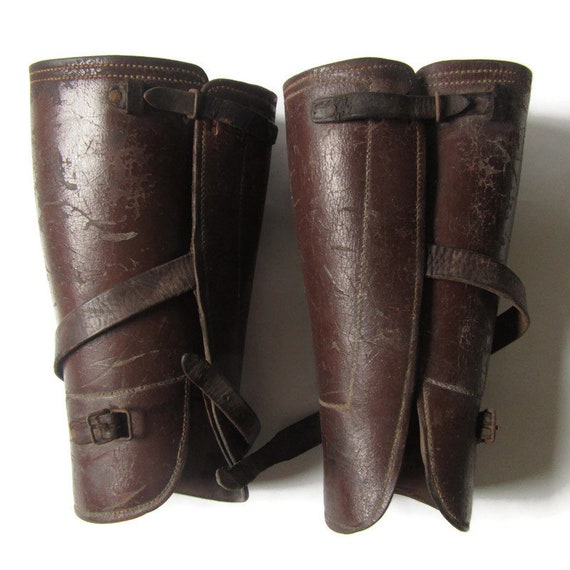 Antique Leather Gaiters; Equestrian Gaiters, Military… - Gem