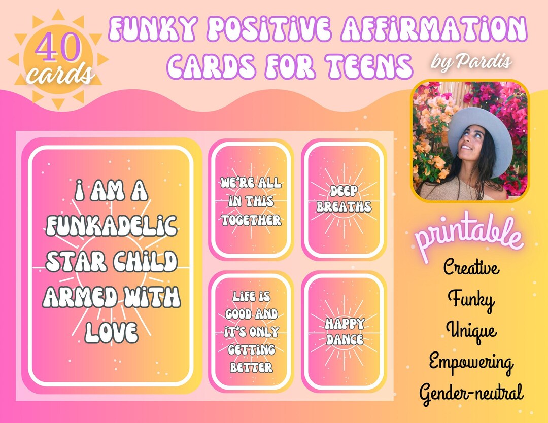 Funky Printable Positive Affirmation Cards for Teens and Kids - Etsy