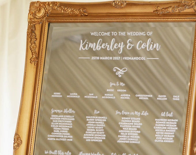 Wedding Mirror Decals Seating Plan Table Plan Sticker Sign Chart Cute ...