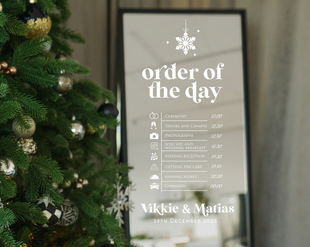 Christmas Order of the Day Mirror Wedding Sign • Winter Order of Day ...