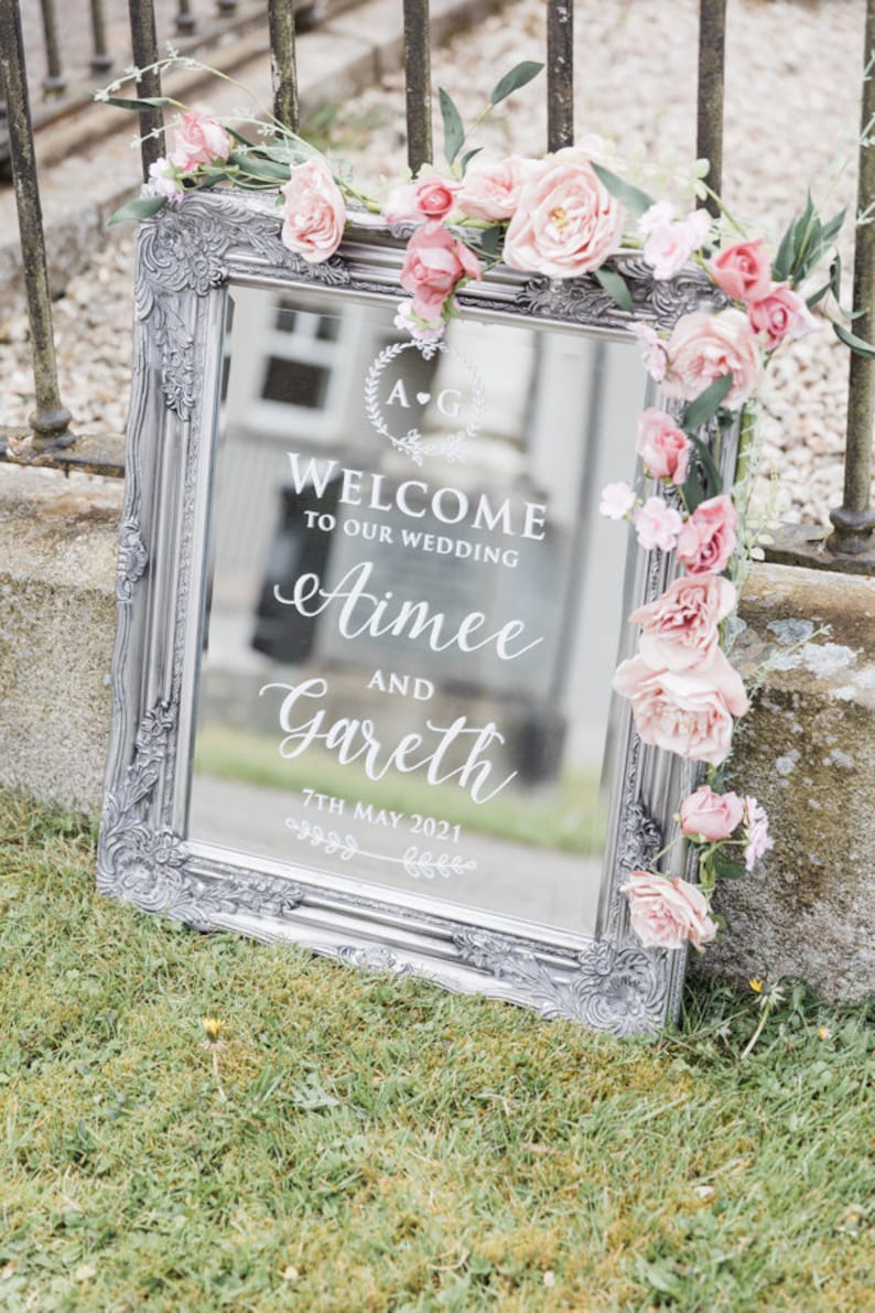 Mirror Wedding Welcome Sign DIY Easy With Vinyl - Etsy UK