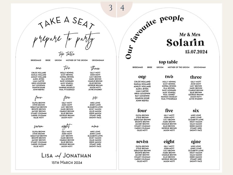 ARCH Seating Chart ARCH Table Plan 4 Pre-designed - Etsy UK