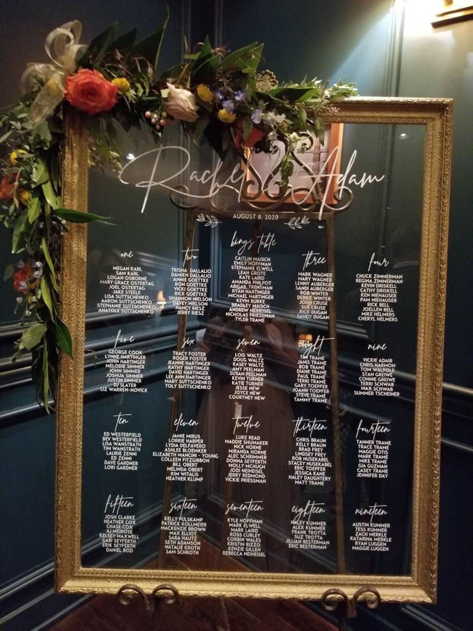 Mirror Wedding Table Plan With Modern Calligraphy Fonts Seating Chart ...