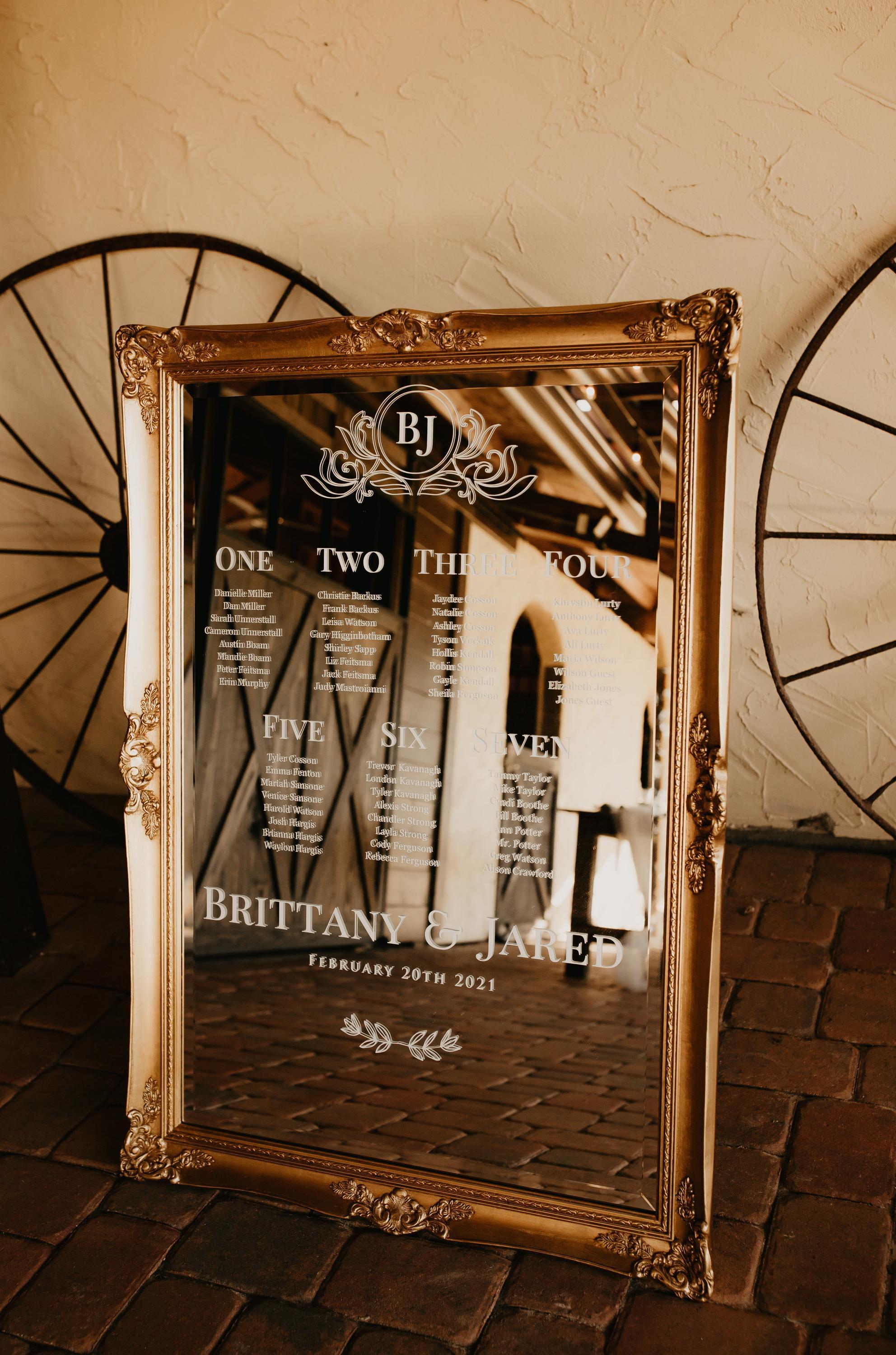 Personalised Wedding Seating Chart - Mirror Table Plan With Vinyl ...