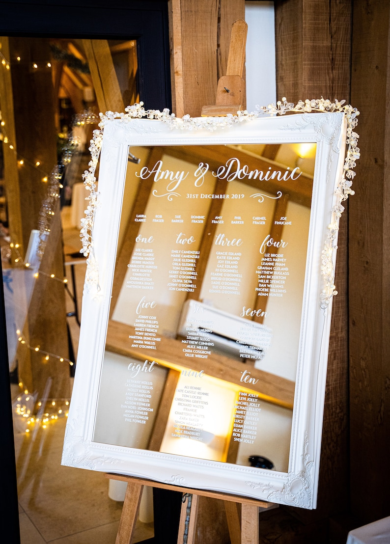 Mirror Table Plan Decals, Acrylic Seating Chart, Winter Wedding ...