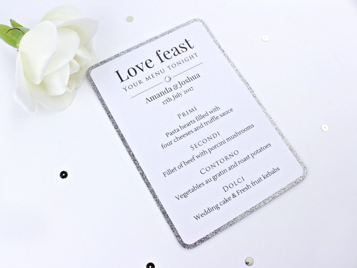 Luxury Silver Glitter Wedding Menu / Food Card Menus 20 - Etsy UK