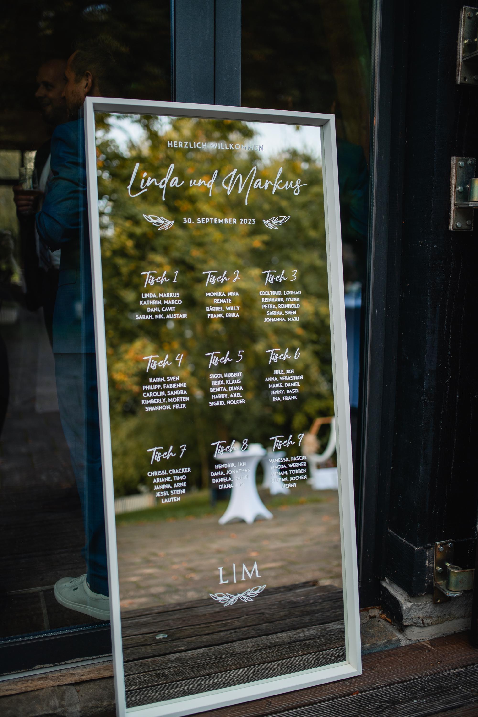 Personalised Wedding Seating Chart - Mirror Table Plan With Vinyl ...