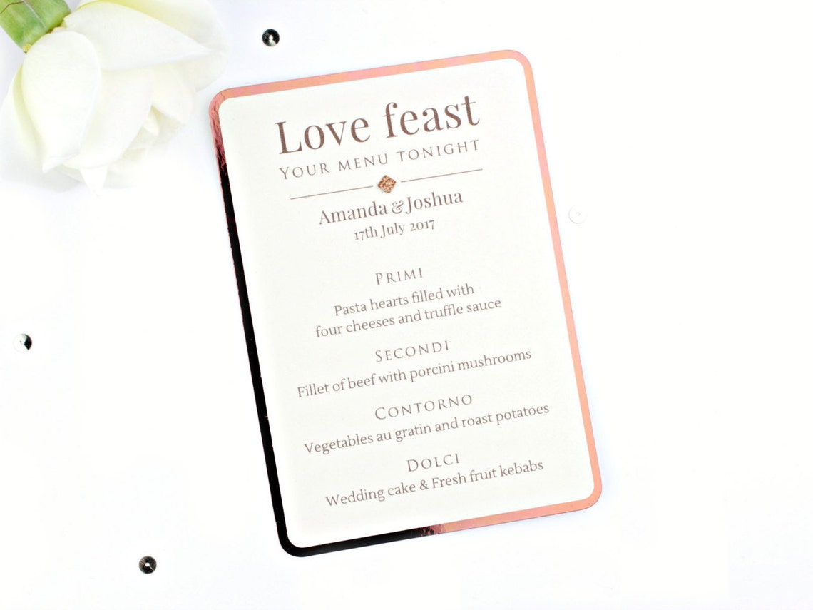 Copper Metallic Wedding Menu Food Card Menus Matching | Etsy