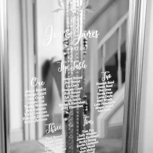 Mirror Wedding Table Plan With Modern Calligraphy Fonts • Vinyl ...