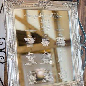Mirror Wedding Table Plan With Modern Calligraphy Fonts • Vinyl ...