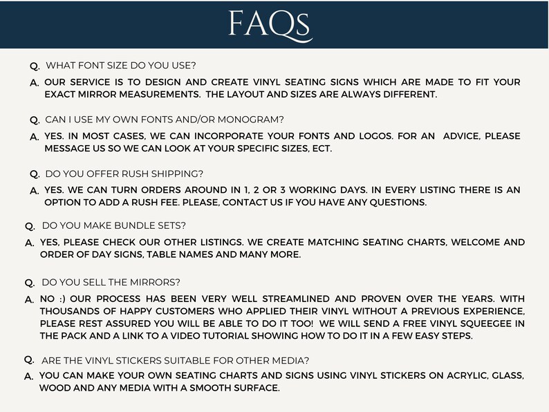 Wedding Table Plan Vinyl Stickers • Mirror Seating Chart With ...