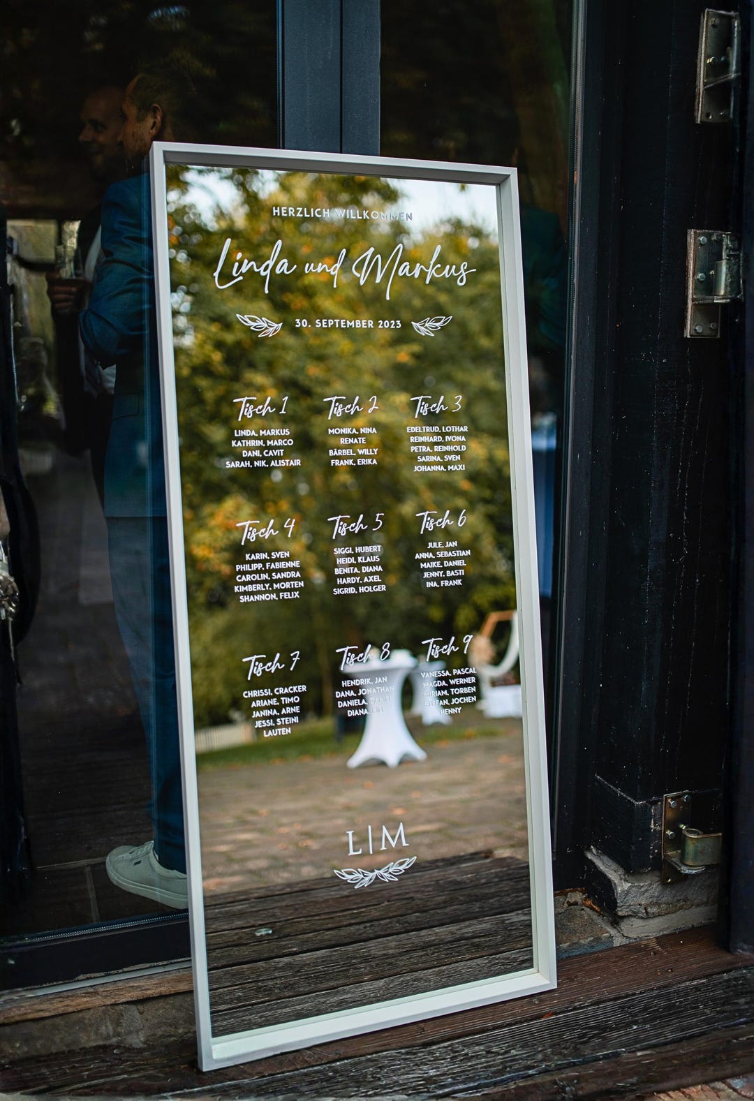 Personalised Wedding Seating Chart - Mirror Table Plan With Vinyl ...