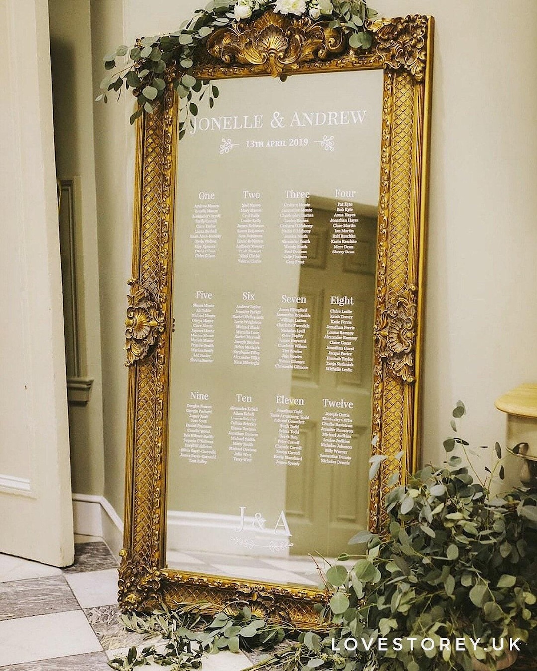 Personalised Wedding Seating Chart - Mirror Table Plan With Vinyl ...