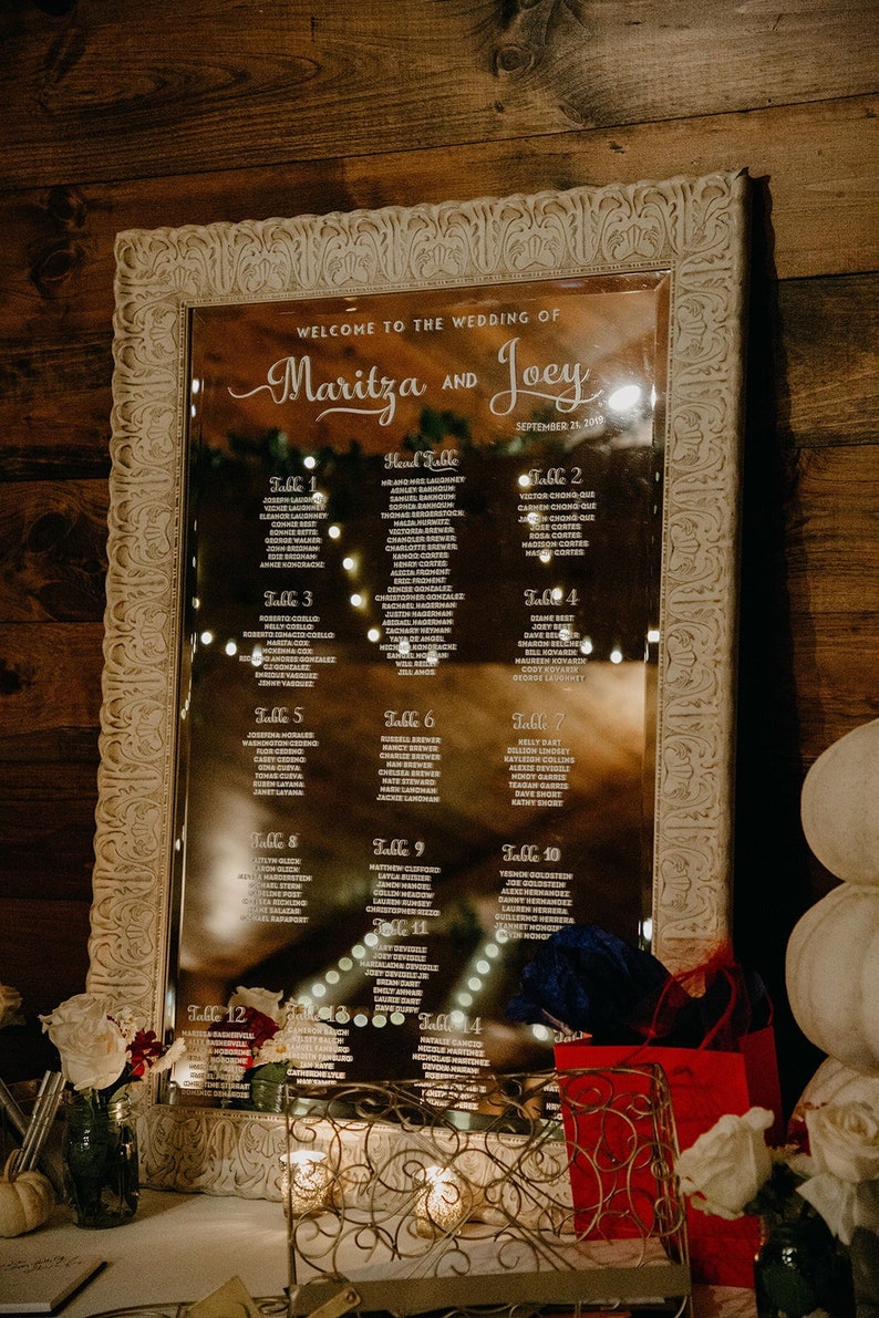 Mirror Table Plan Decals, Acrylic Seating Chart, Winter Wedding ...