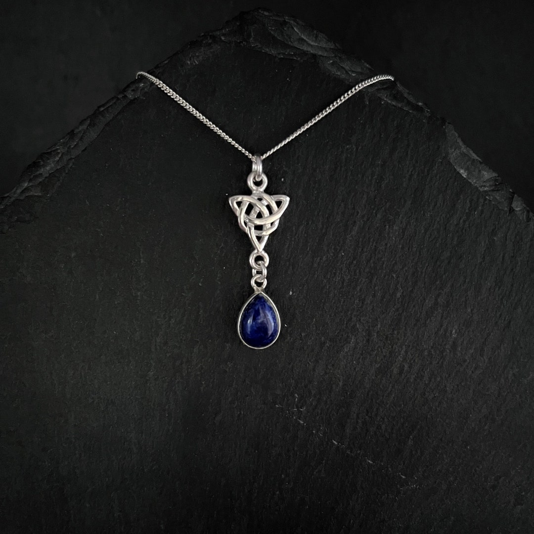 Lapis Lazuli Celtic Trinity Necklace Sterling Silver Elven Jewelry ...