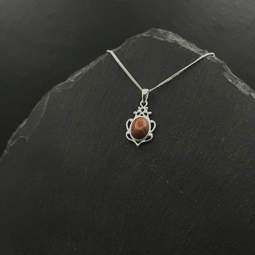Edwardian Pendant Red Lewisian Gneiss Necklace Sterling Silver Scottish ...