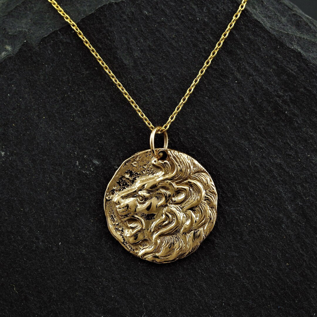 Bronze Lion Head Coin Pendant Fantasy Jewelry Gold Vermeil Chain ...