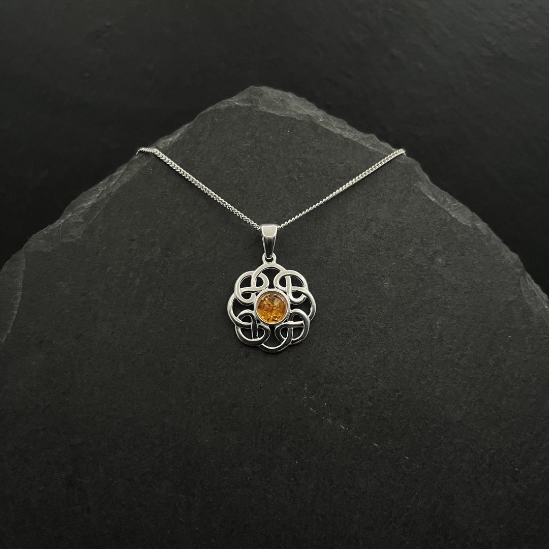 Celtic Knot Amber Necklace Sterling Silver. Celtic Pendant Scottish ...