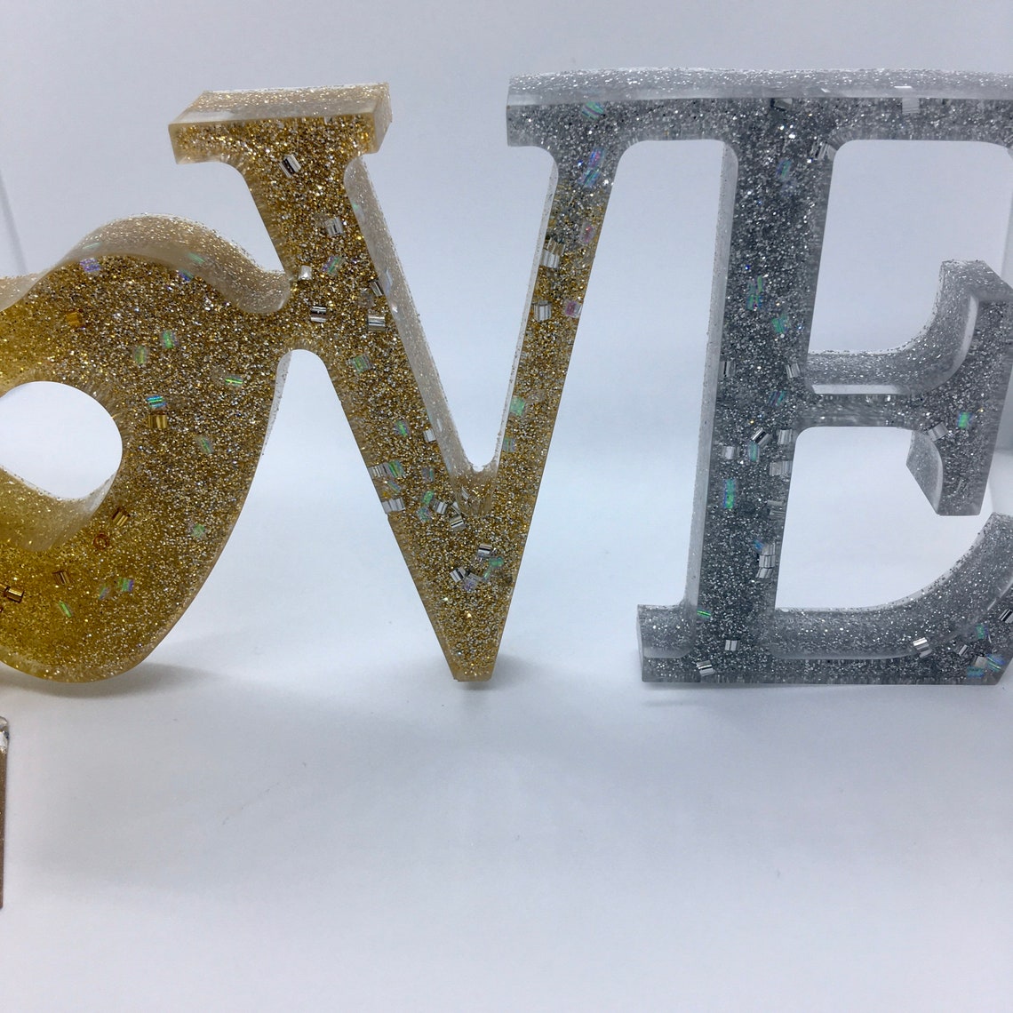 Gold and silver love sign resin art glitter decor LOVE | Etsy