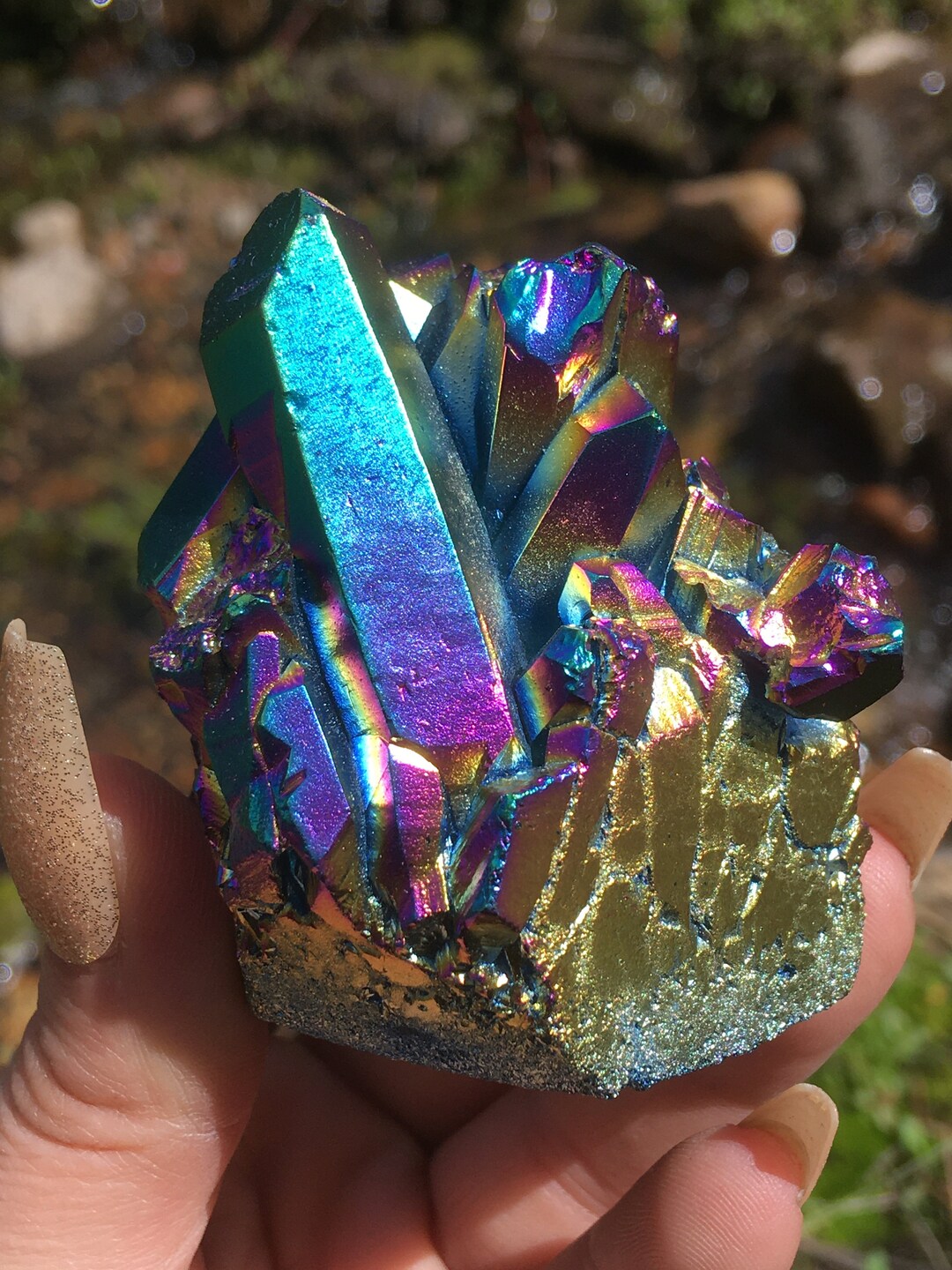 Rainbow Aura Quartz, Titanium Crystal Cluster, Unique Crystals, Rocks ...