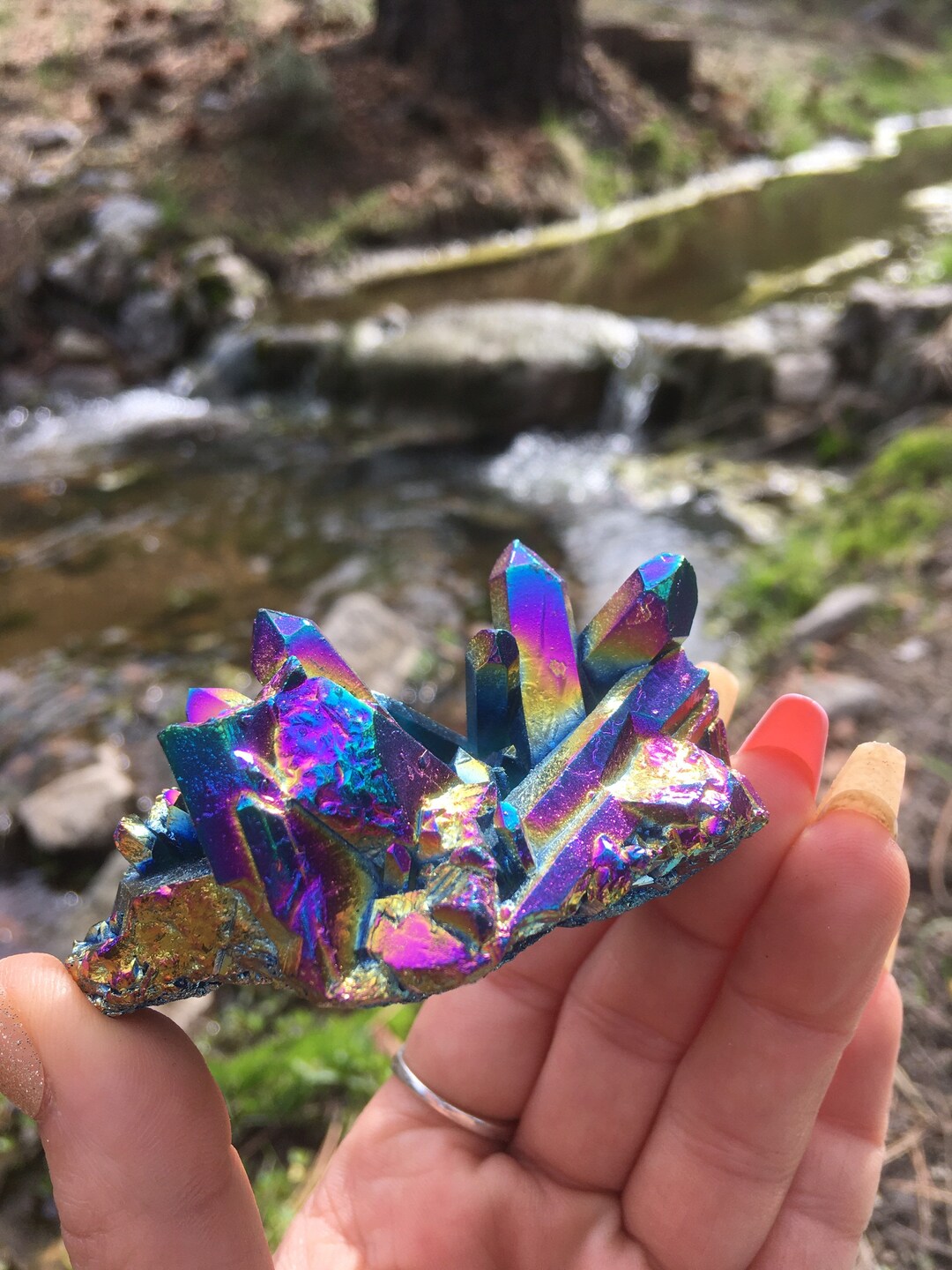 Rainbow Aura Quartz, Titanium Crystal Cluster, Unique Crystals, Rocks ...