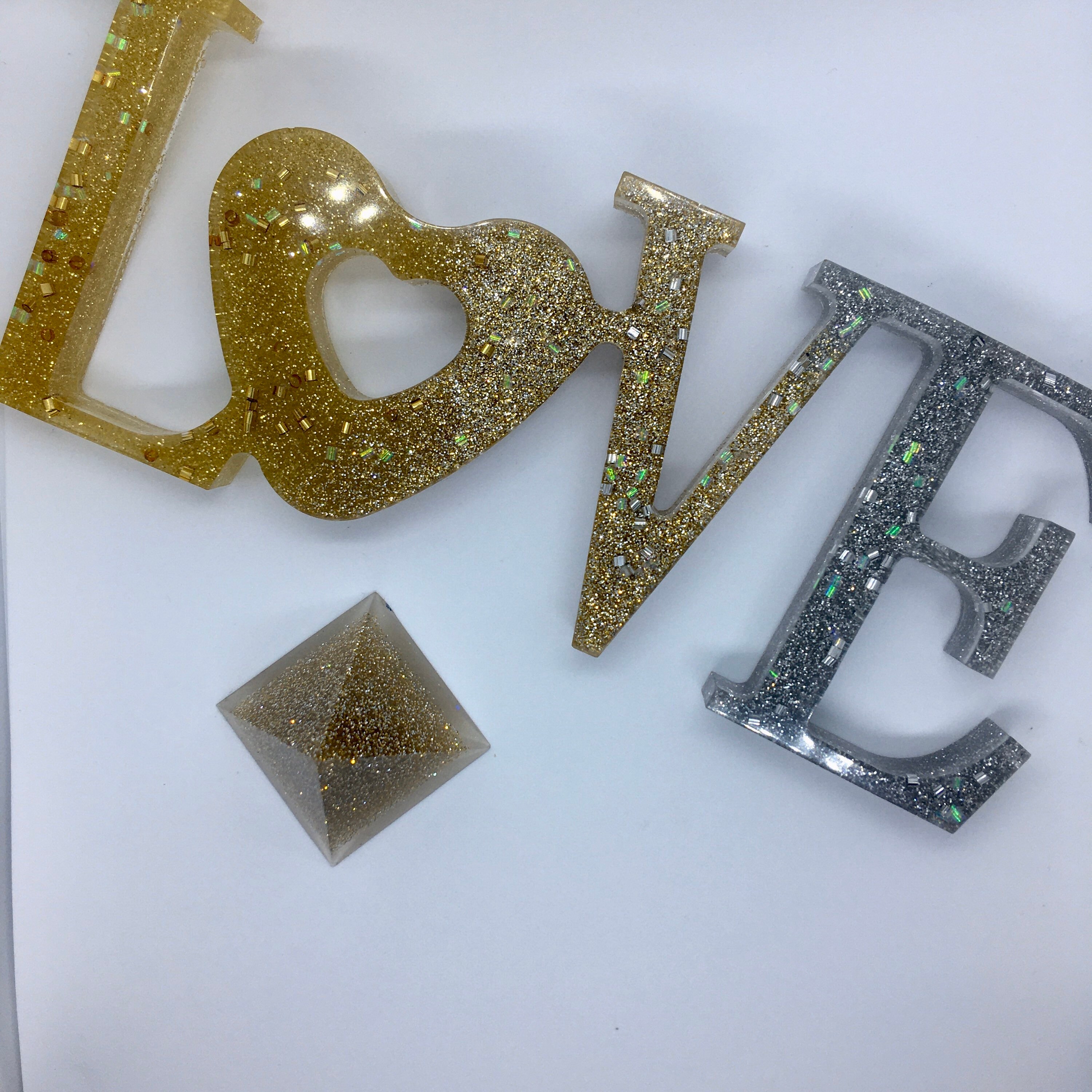 Gold and silver love sign resin art glitter decor LOVE | Etsy