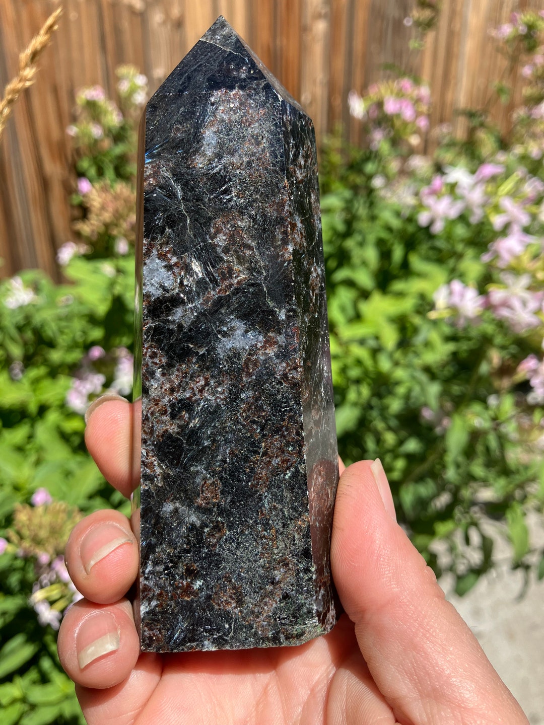 Large Arfvedsonite Tower, Fireworks Stone, Large Crystal, Dark Crystal ...